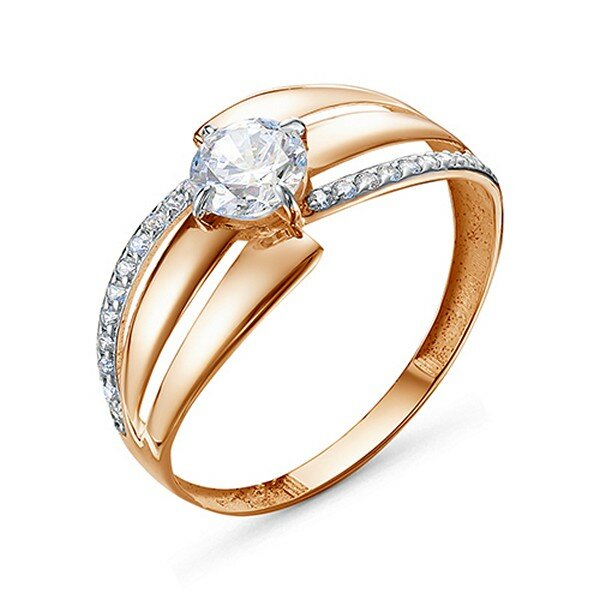 Кольцо тонкое, широкое JEWELIN, красное золото, 585 проба, фианит