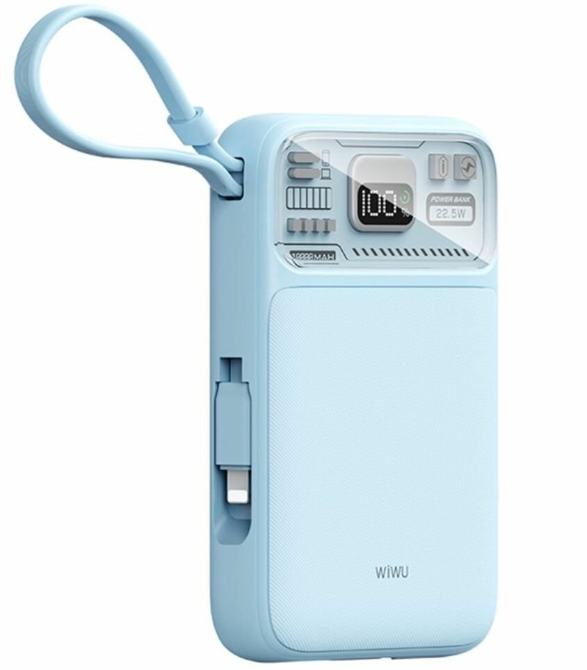 Внешний аккумулятор с беспроводной зарядкой WiWU, Wi-P016, 10000mah, 22,5Вт, голубой