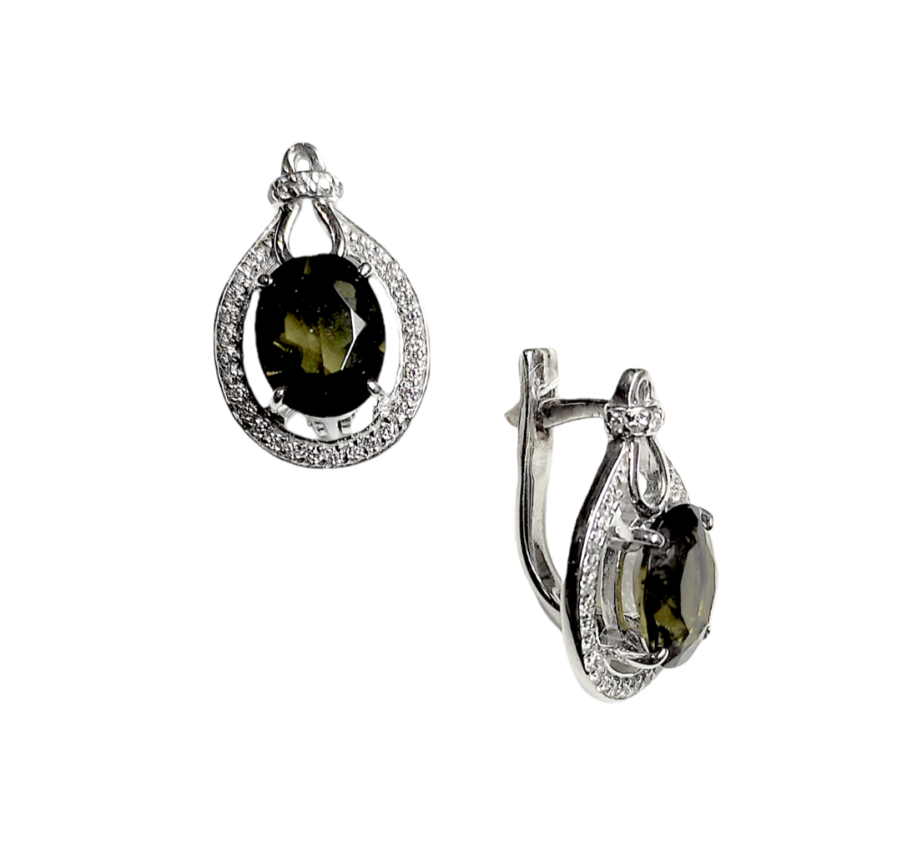 Серьги, серебро, 925 проба, фианит, турмалин синтетический