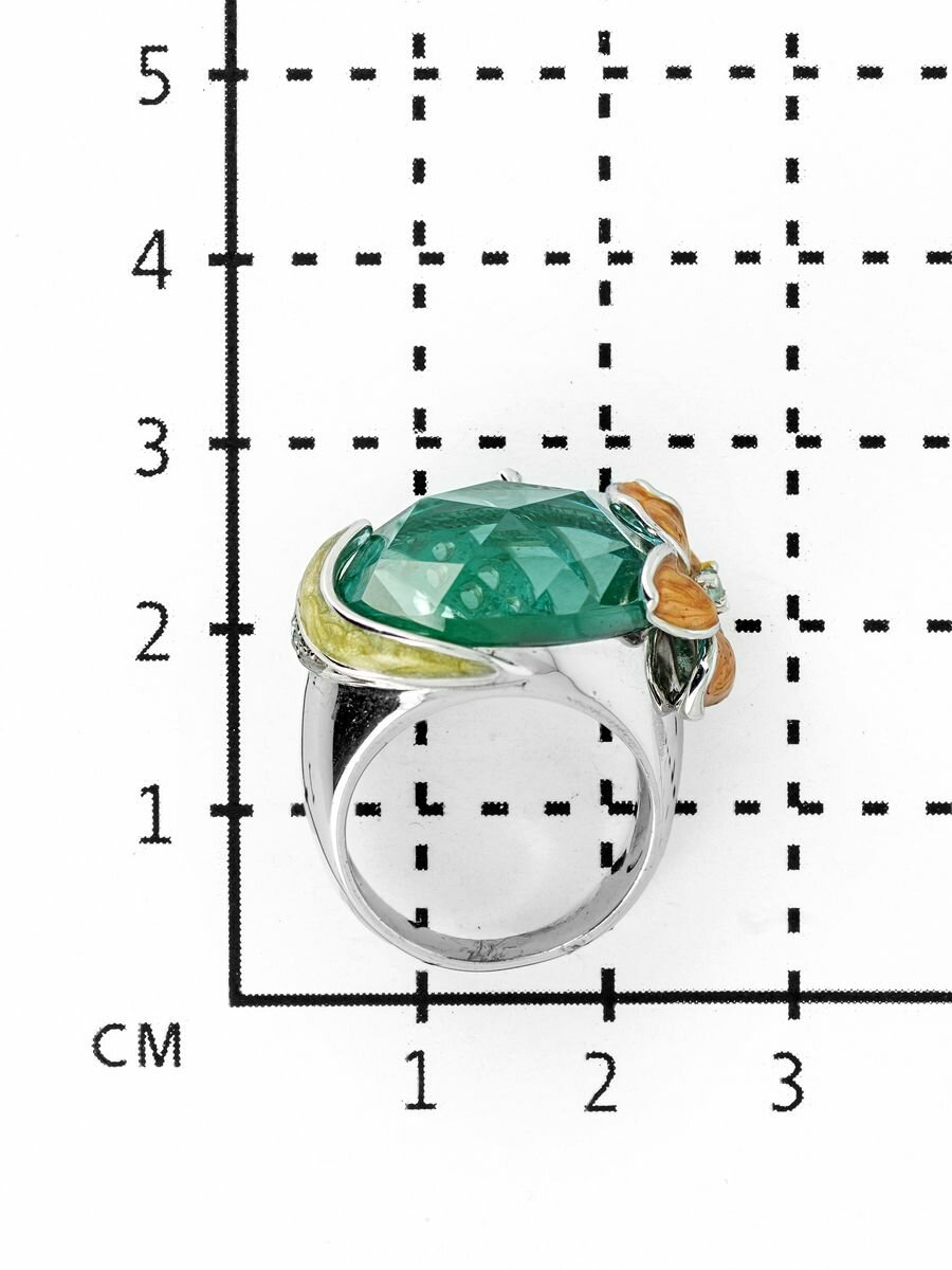 Кольцо L-Silver, серебро, 925 проба, родирование, шпинель синтетическая, эмаль, размер 19, зеленый, серебристый — фото 1