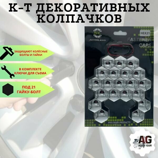 К-т декоративных колпачков ключ 21 хром