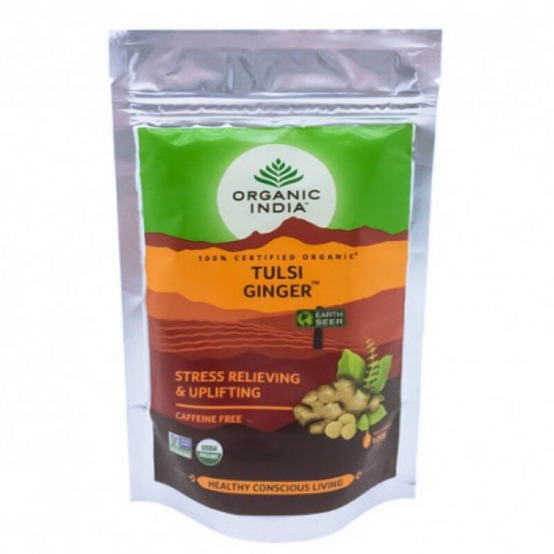 Тулси и Имбирь марки Органик Индия (Tulsi and Ginger Organic India), 100 грамм