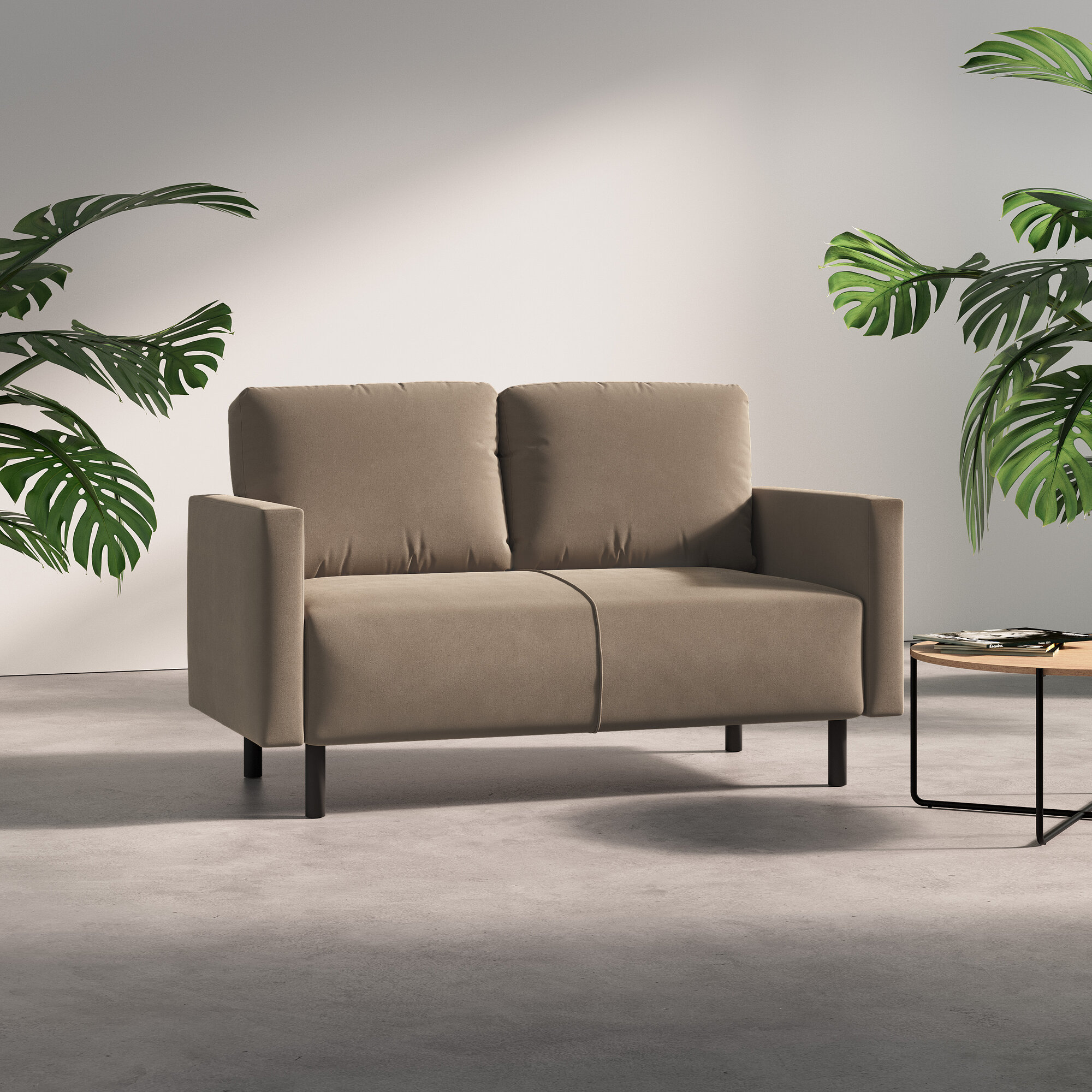 Диван Сканди, на кухню, в офис, 120 см, антивандальный велюр, коричневый