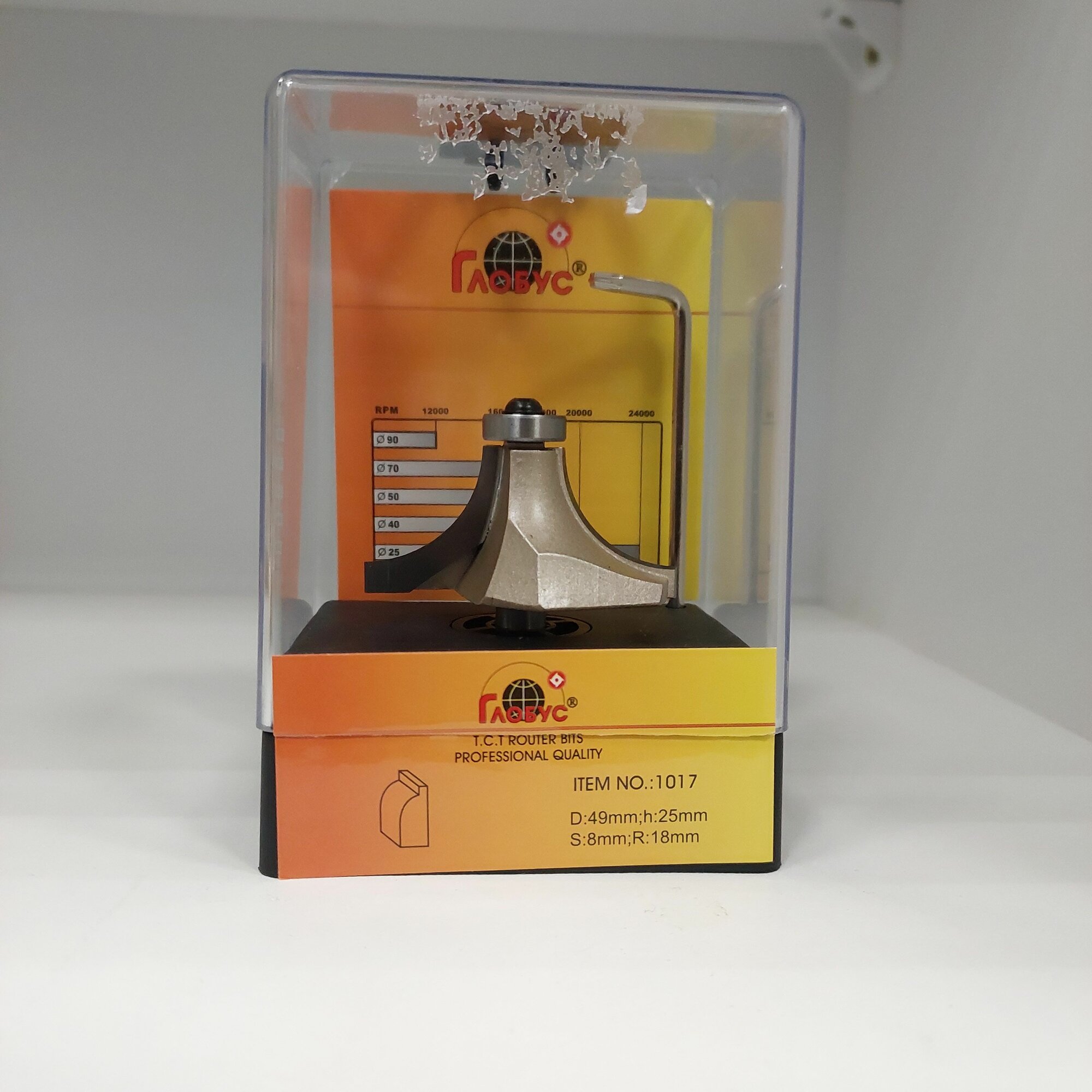 Фреза радиусная R 18 мм кромочная калевочная Глобус 1017 D:49mm I:25mm d:8mm