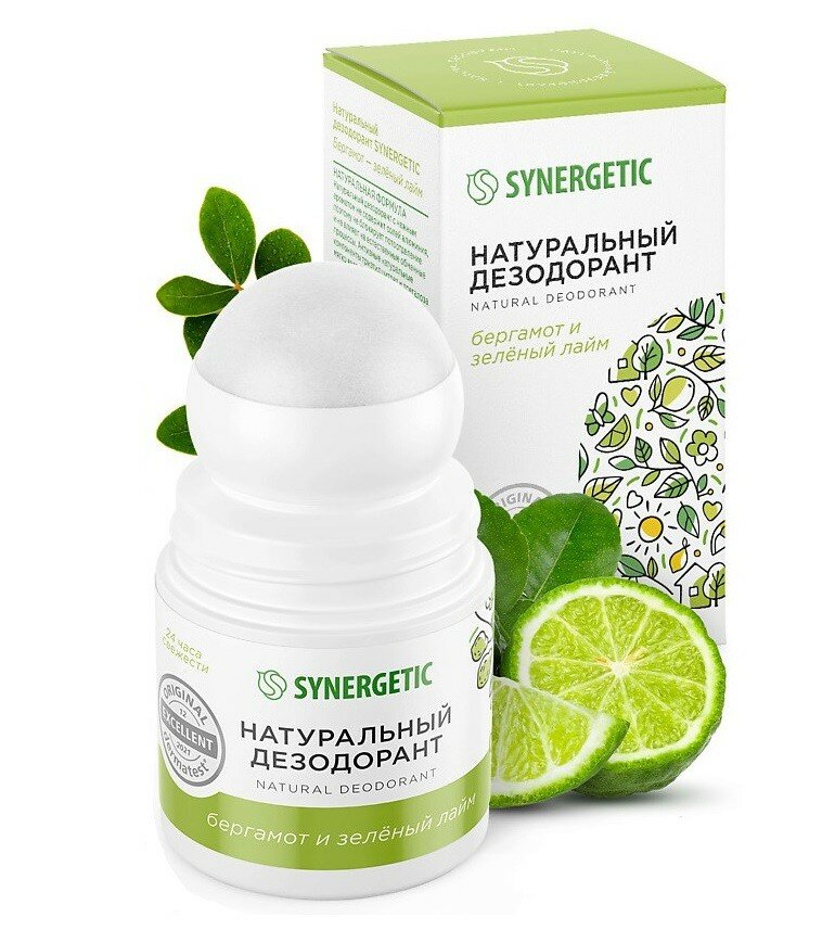 Набор из 3 штук Дезодорант шариковый натуральный Synergetic Бергамот - зеленый лайм 50мл