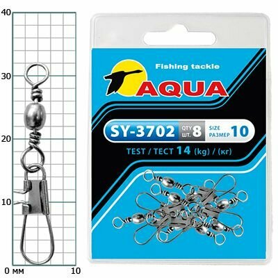 Карабин с вертлюгом для рыбалки AQUA SY-3702 №10 (упк. 8 шт.)