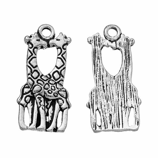 Подвеска, 25х12мм, влюбленные жирафы, базовый материал - цинковый сплав, тибетское сереберо, 2 шт.