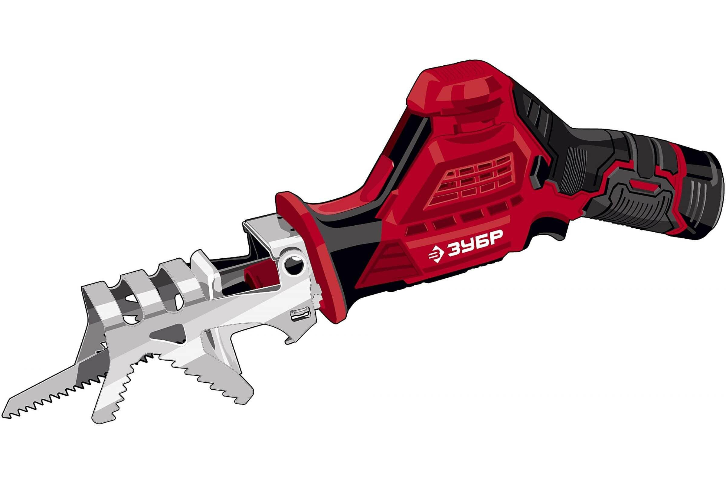 ЗУБР 12В, 1 АКБ (2Ач), в коробке, пила сабельная. СПЛ-125-21