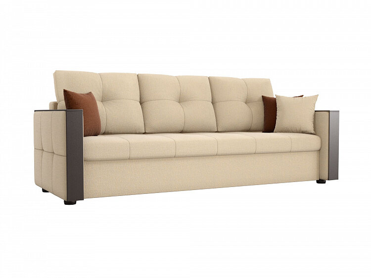 Прямой диван Валенсия бежевый рогожка, еврокнижка, 225х90х85 см, с ящиком для белья