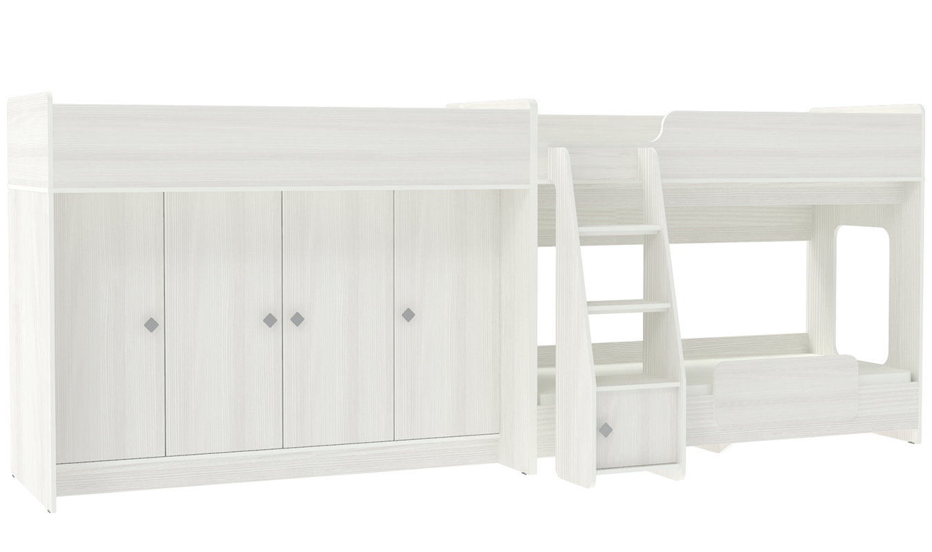 Трехъярусная кровать Л 43.5.3 Белое дерево - Белое дерево