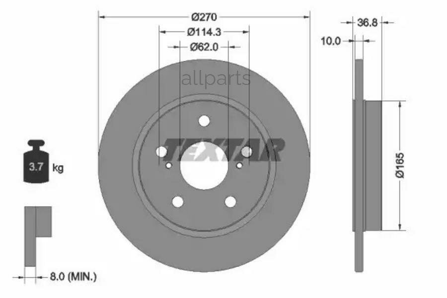 TEXTAR 92164003 Диск тормозной задний с покрытием PRO TOYOTA TEXTAR 92164003
