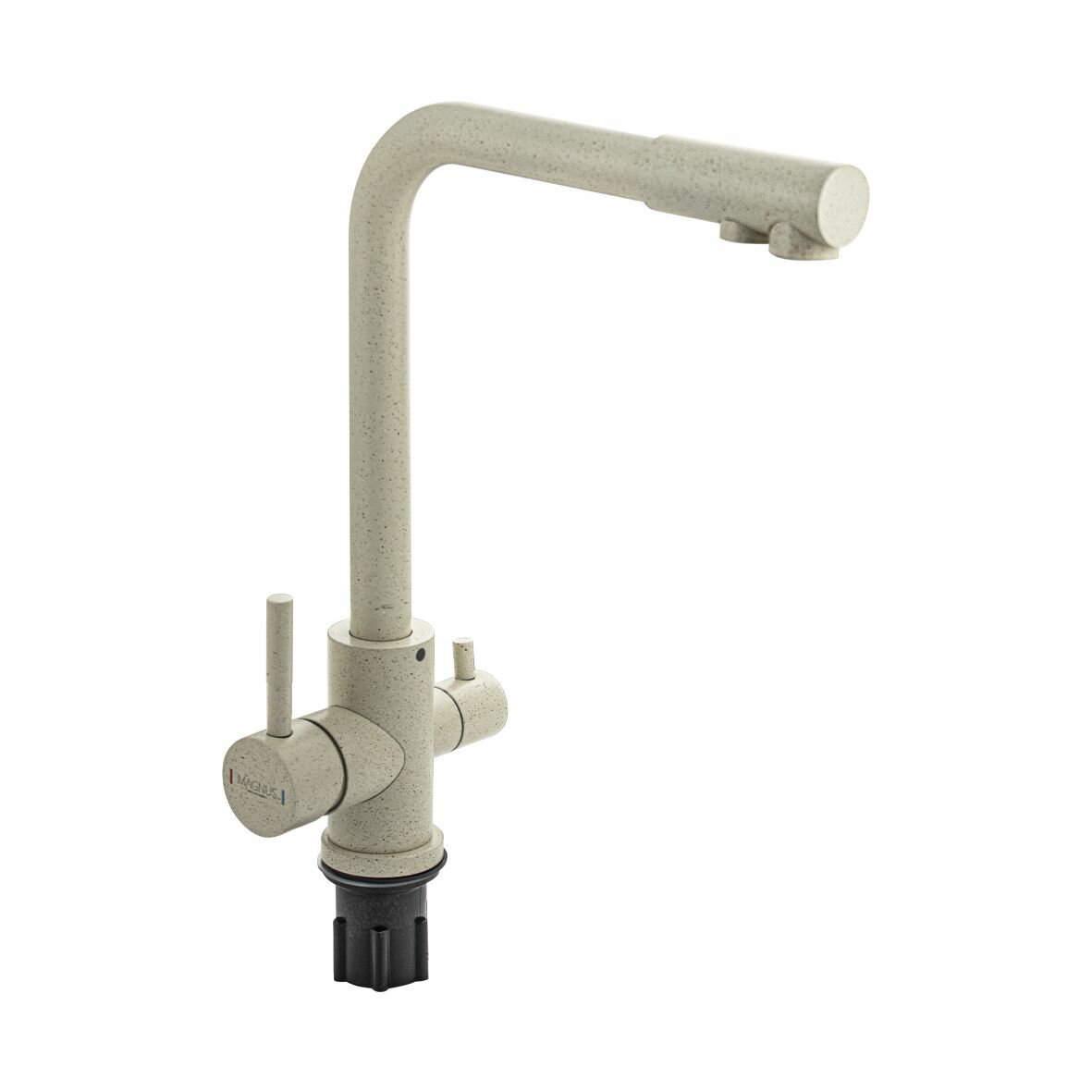 MAGNUS - Смеситель кухонный Г-образный излив, шаровый, с двойным выпуском воды для фильтра, из нержавеющей стали марки 304, светло-бежевый 91123