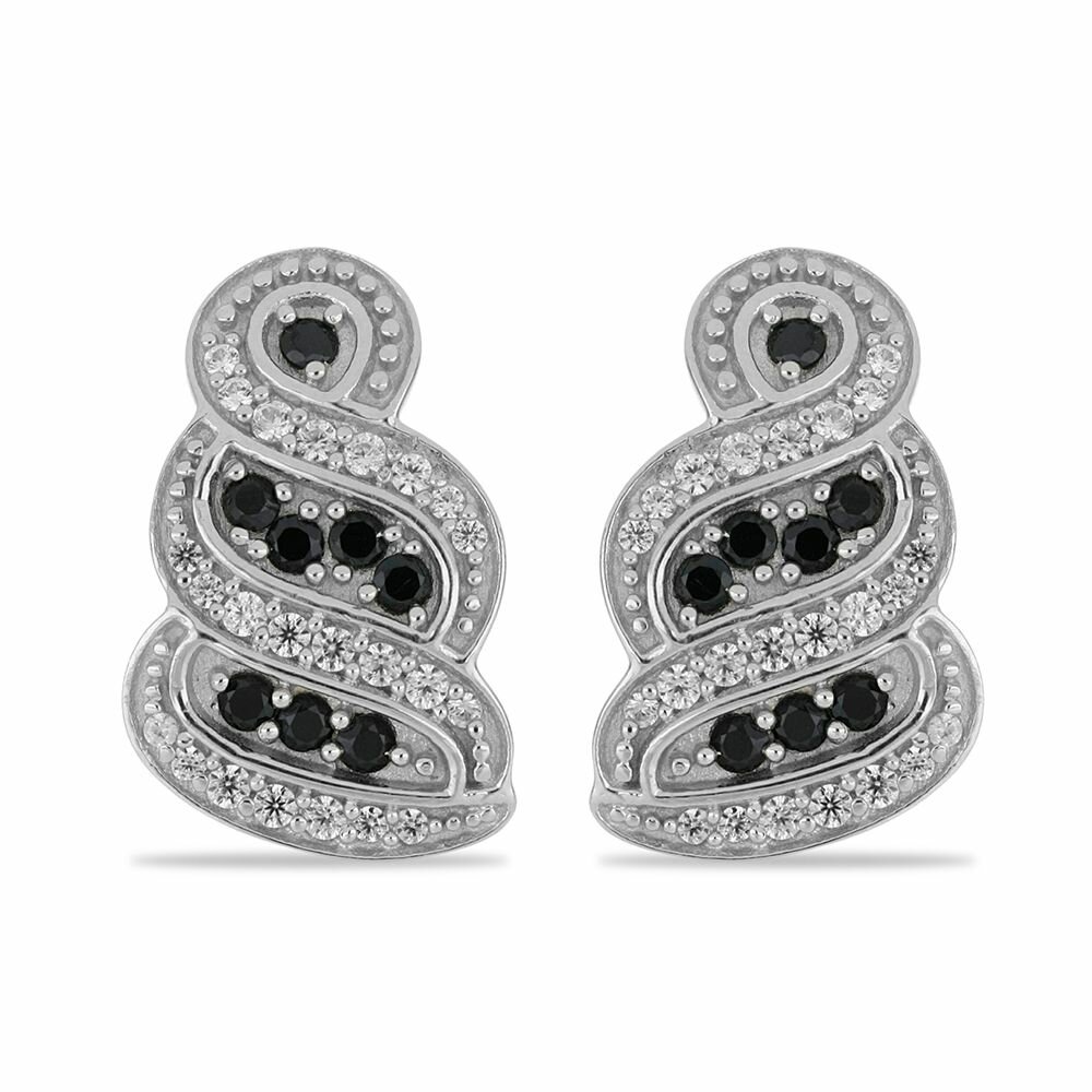 Серьги, серебро, 925 проба, родирование, оникс, циркон