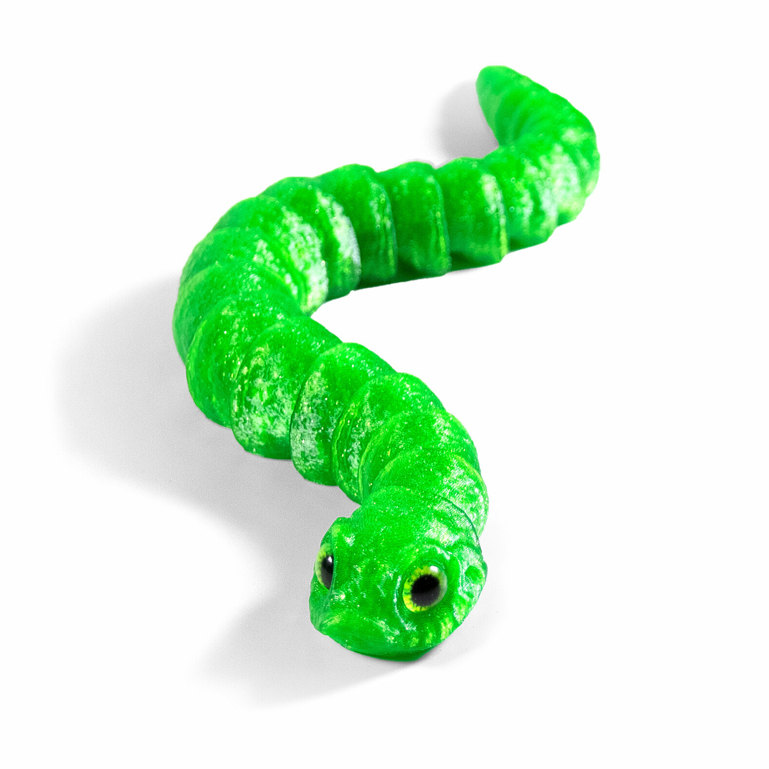 Гибкая игрушка-антистресс, змея с глазами, 3D печать, 27 см, зеленая