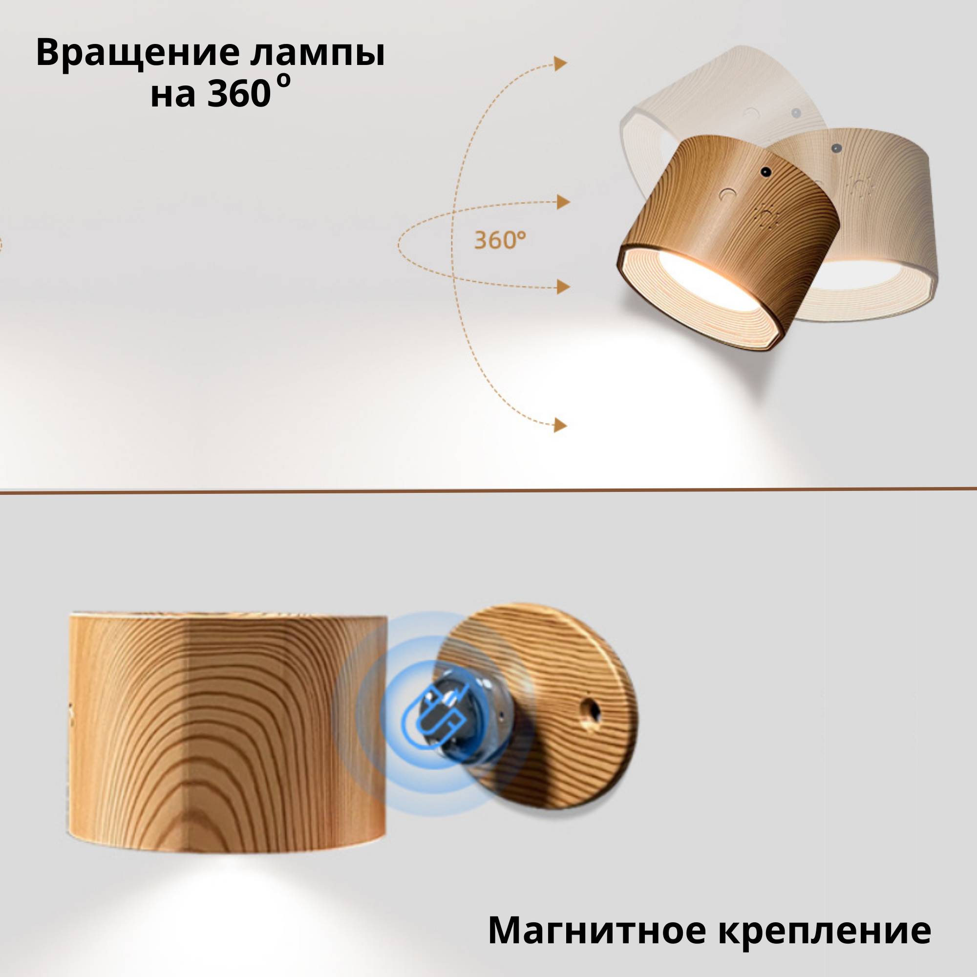 Светильник настенный беспроводной FEDOTOV светодиодный на аккумуляторе магнитный под дерево