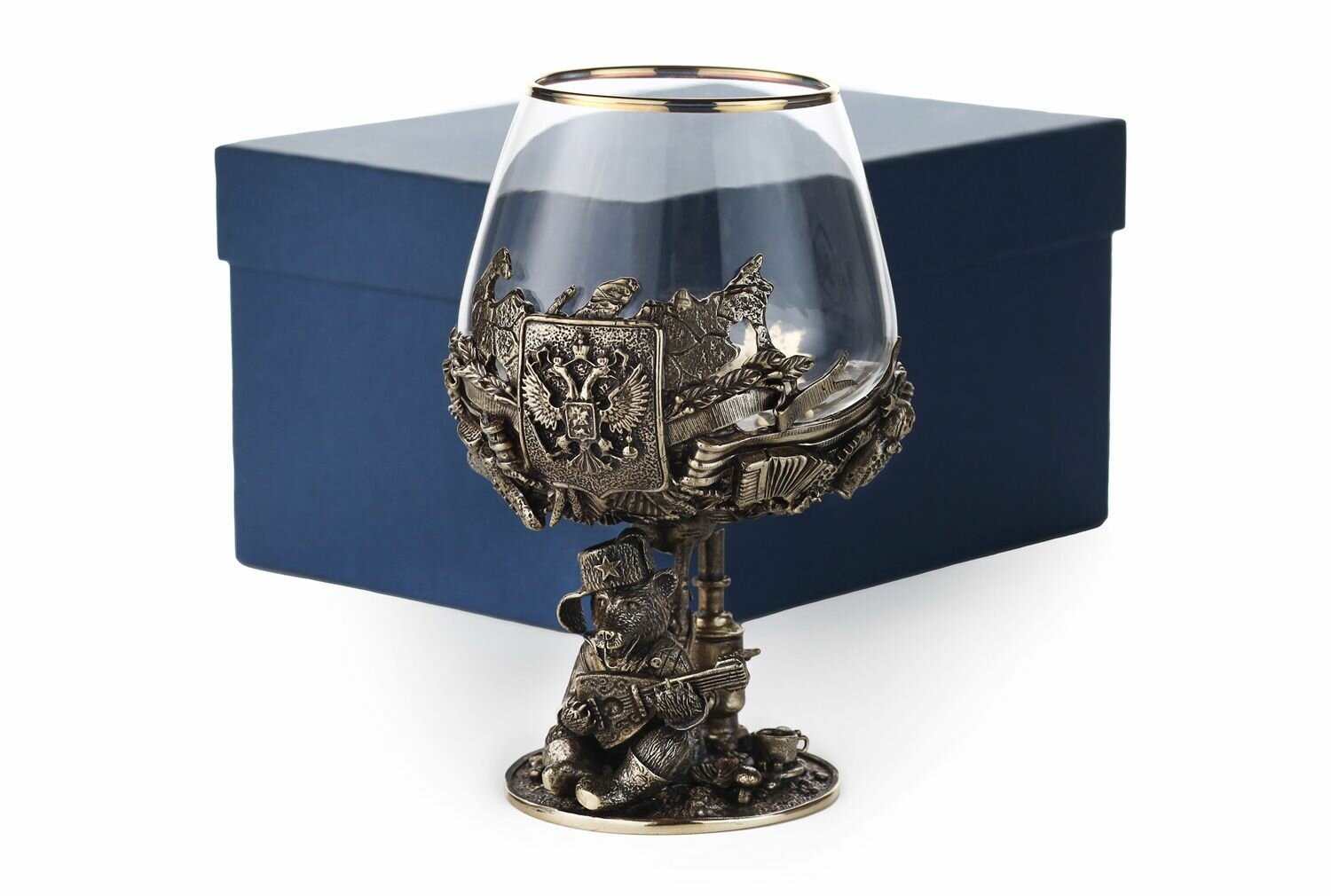 Бокал для коньяка "Русский народный" художественное литье в подарочной коробке.