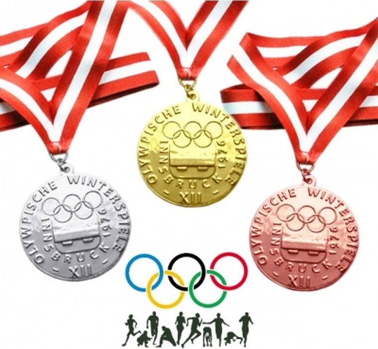 Олимпийские медали Инсбрук 1976, золото, серебро, бронза, набор 3 сувенирные копии, ордена медали и награды