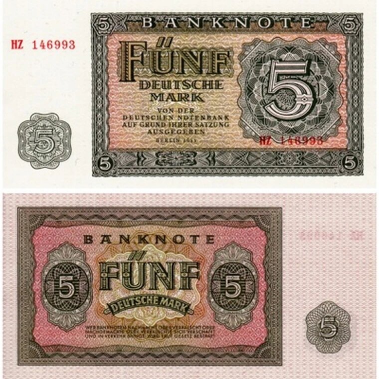 5 марок 1955 года ГДР, сувенирная копия, банкноты и купюры редкие коллекционные