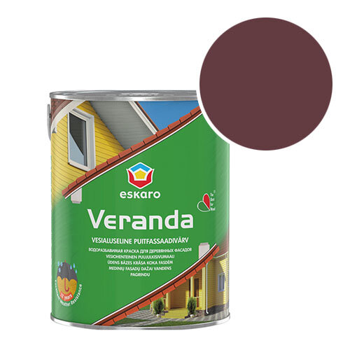 Краска фасадная по дереву Eskaro Veranda масляно-акриловая RAL 3005 (Винно-красный - Wine red) 0,9 л