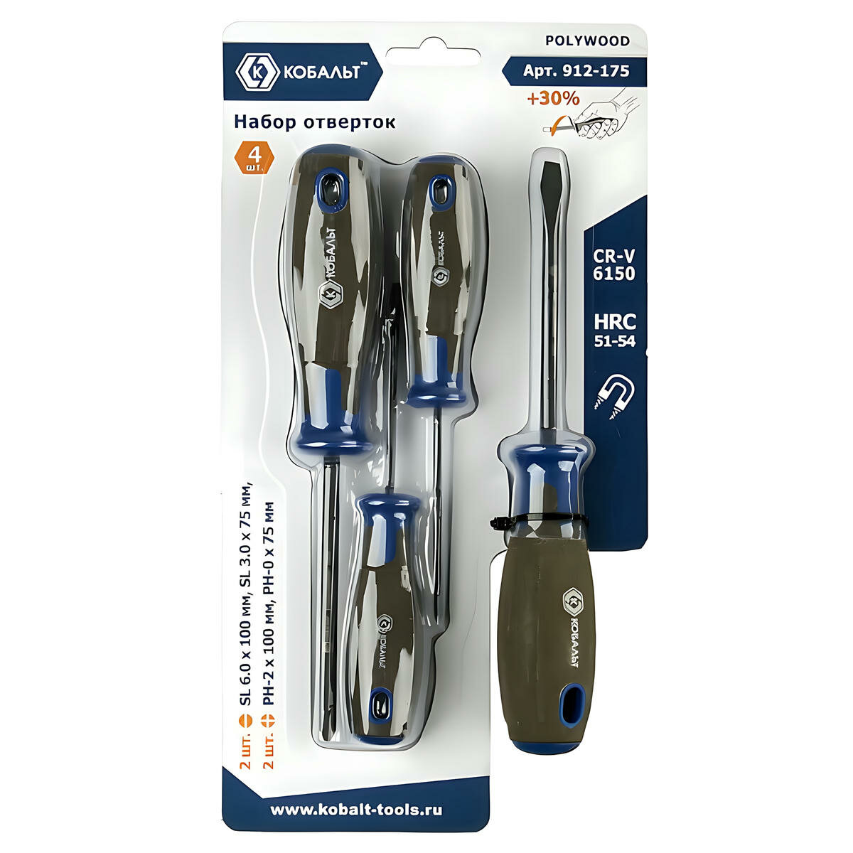 Набор отверток 4 шт. (древесно-полимерные ручки) POLYWOOD кобальт 912-175