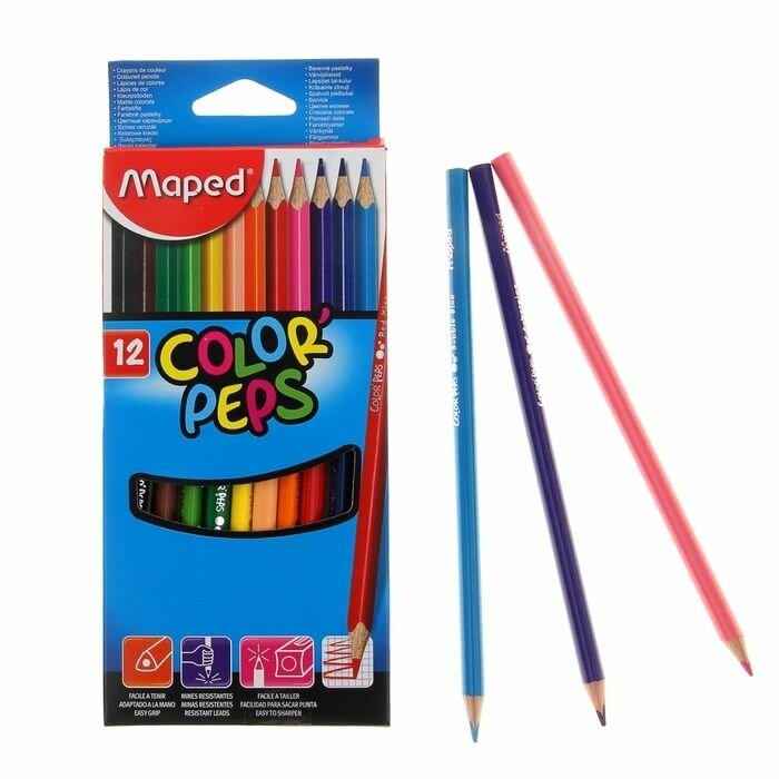 Цветные карандаши Maped "Color Pep's", 12 цветов, трехгранные (183212)