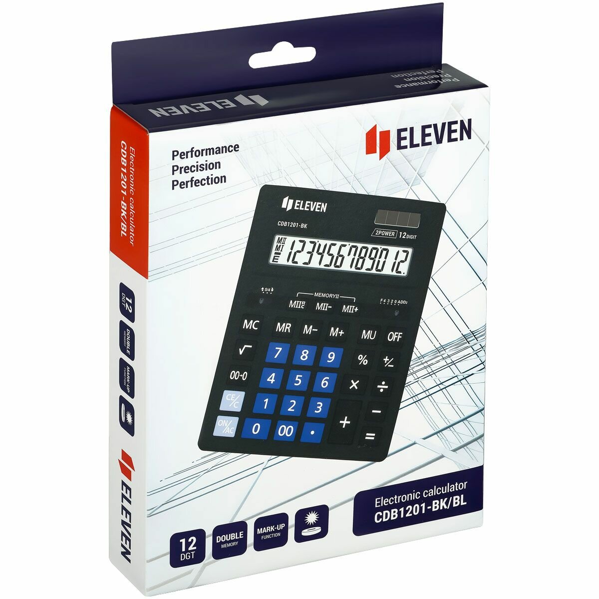 Калькулятор настольный Eleven Business Line CDB1201-BK/BL, 12 разрядов, двойное питание, 157*200*35мм