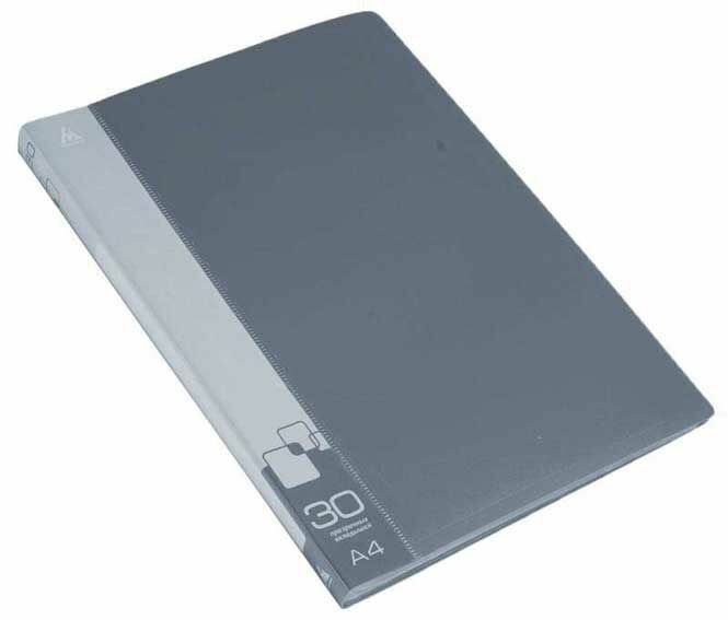 Папка с вкладышами Бюрократ 30 А4 серая, 0.65 мм, торцевой карман (BPV30GREY)
