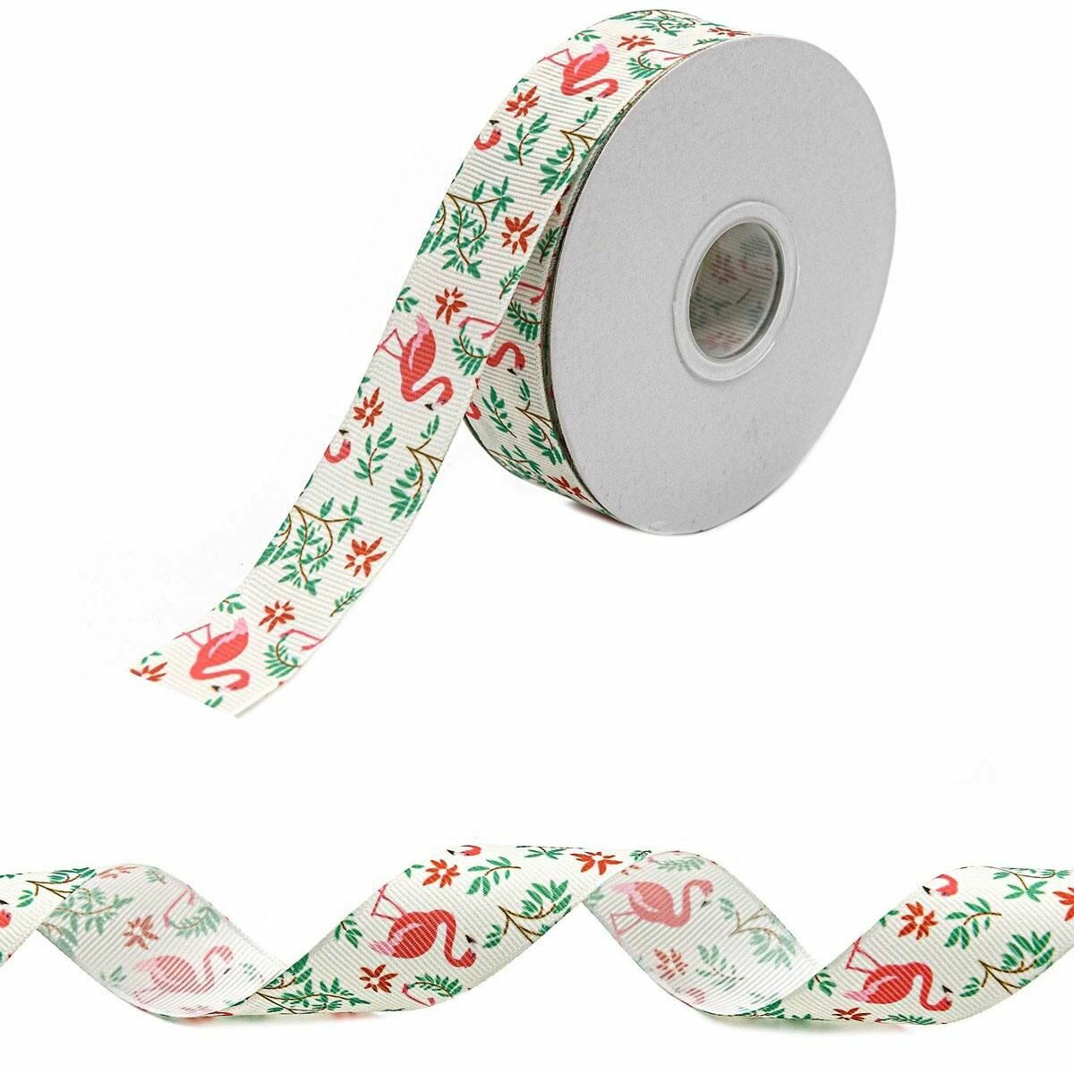 Лента айрис "Красные фламинго", репсовая, 25 мм, 22,86 м