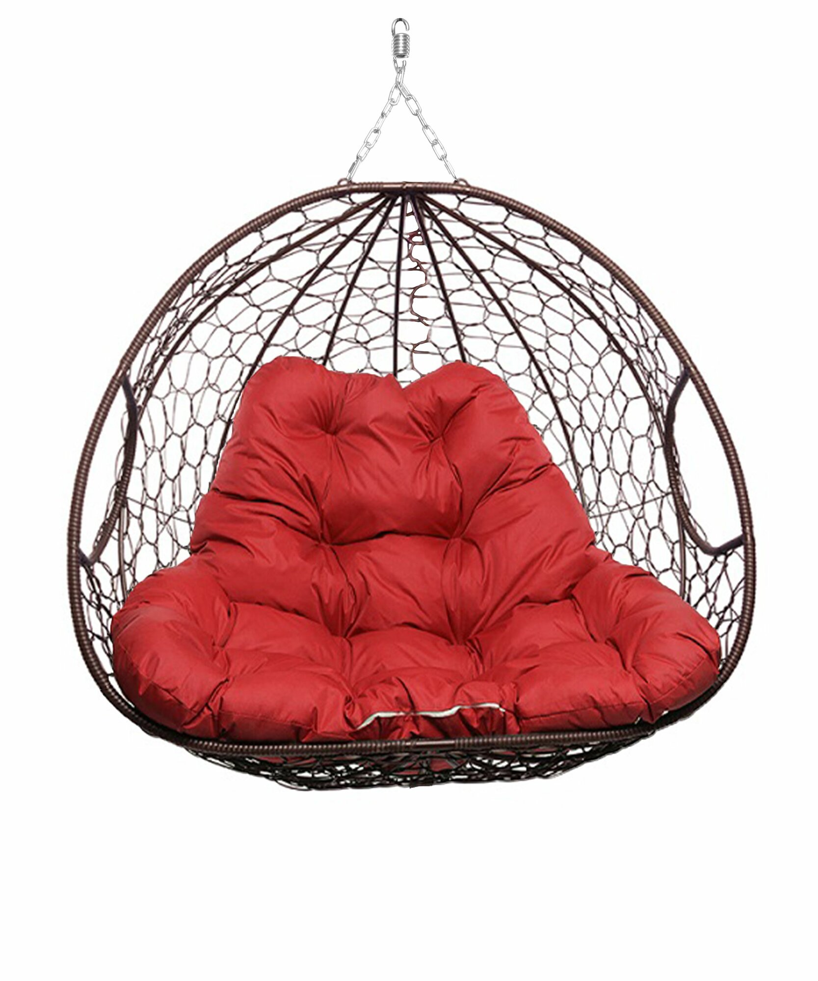Подвесное кресло для двоих, с ротангом, коричневый, красная подушка (без стойки)
