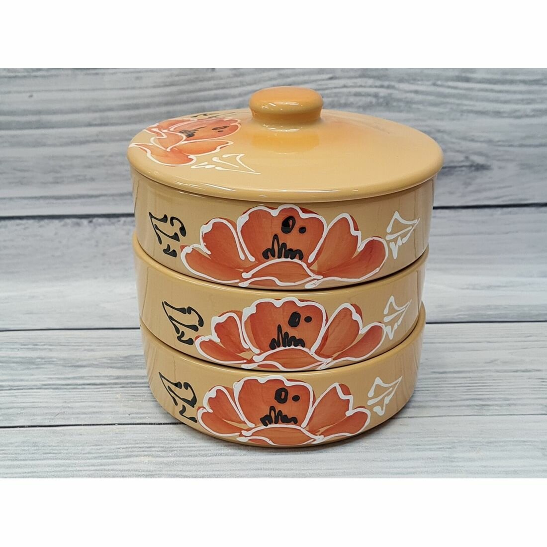 Набор для холодца Подарочный Мак бежевый (3 емкости по 0,75л и крышка)