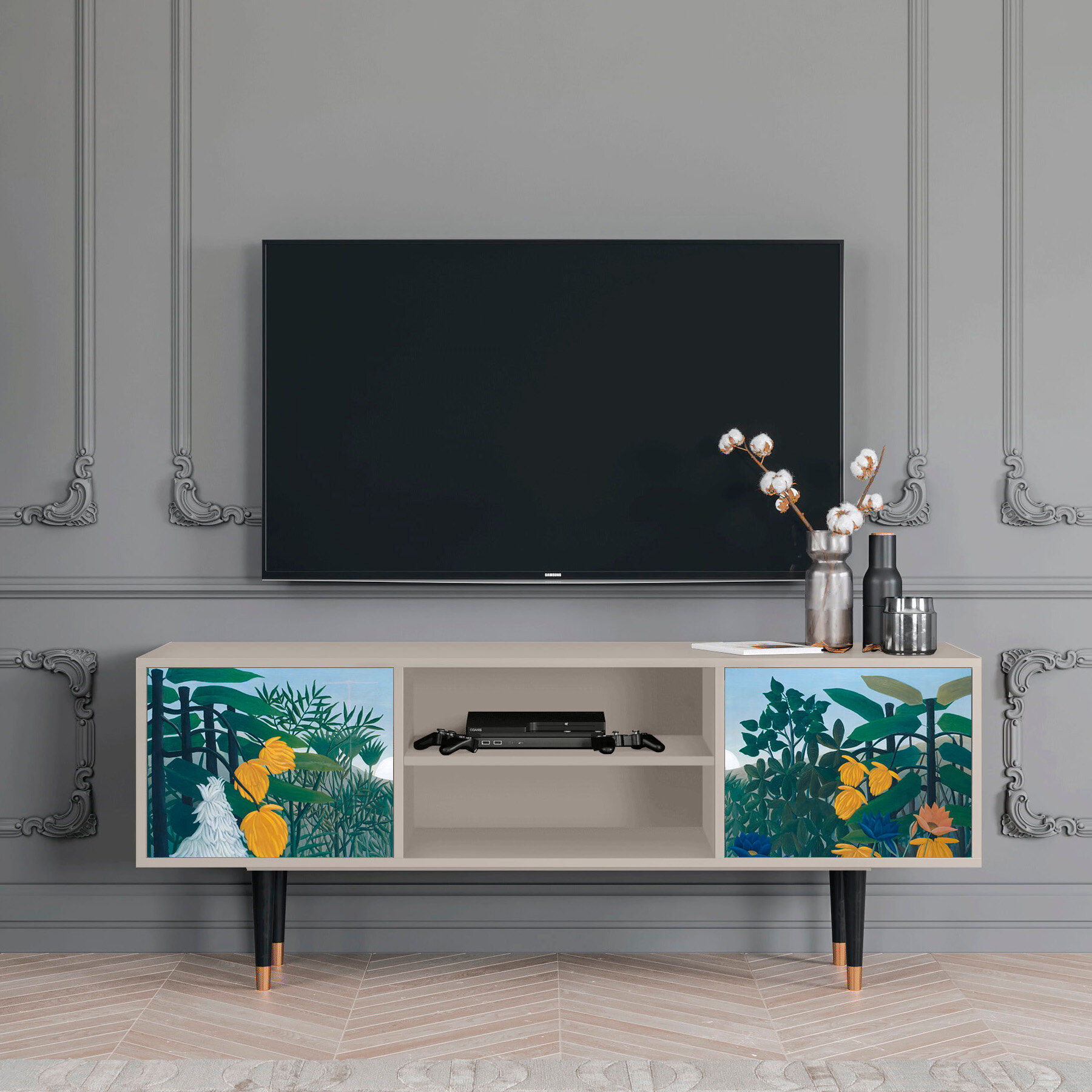 ТВ-Тумба - STORYZ - T2 The Repast of the Lion by Henri Rousseau, Размер - 170 x 69 x 48 см, Цвет корпуса - , Сатин