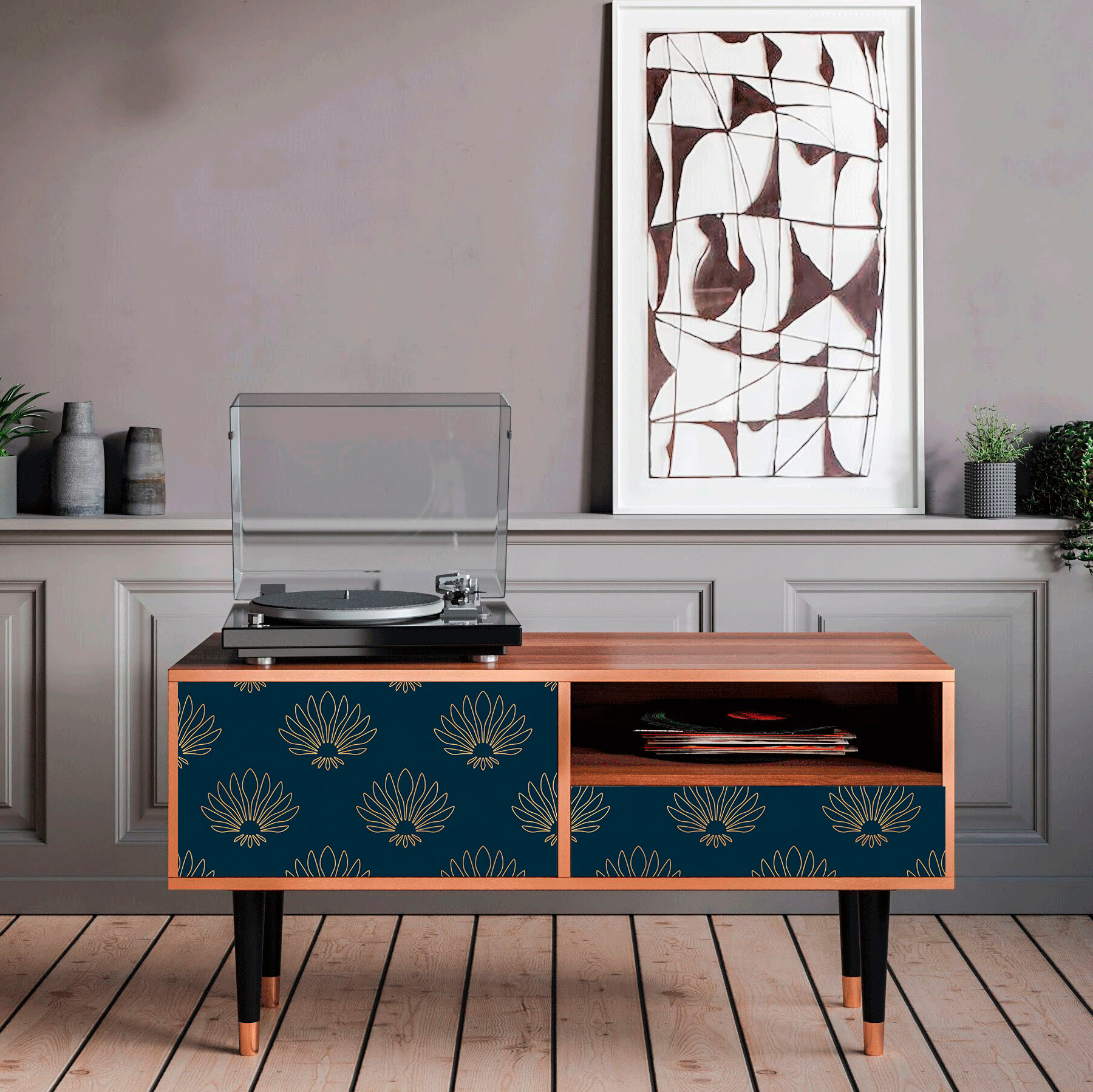 ТВ-Тумба - STORYZ - T3 Blue Lotus, Размер - 115 x 59 x 48 см, Цвет корпуса - , Орех