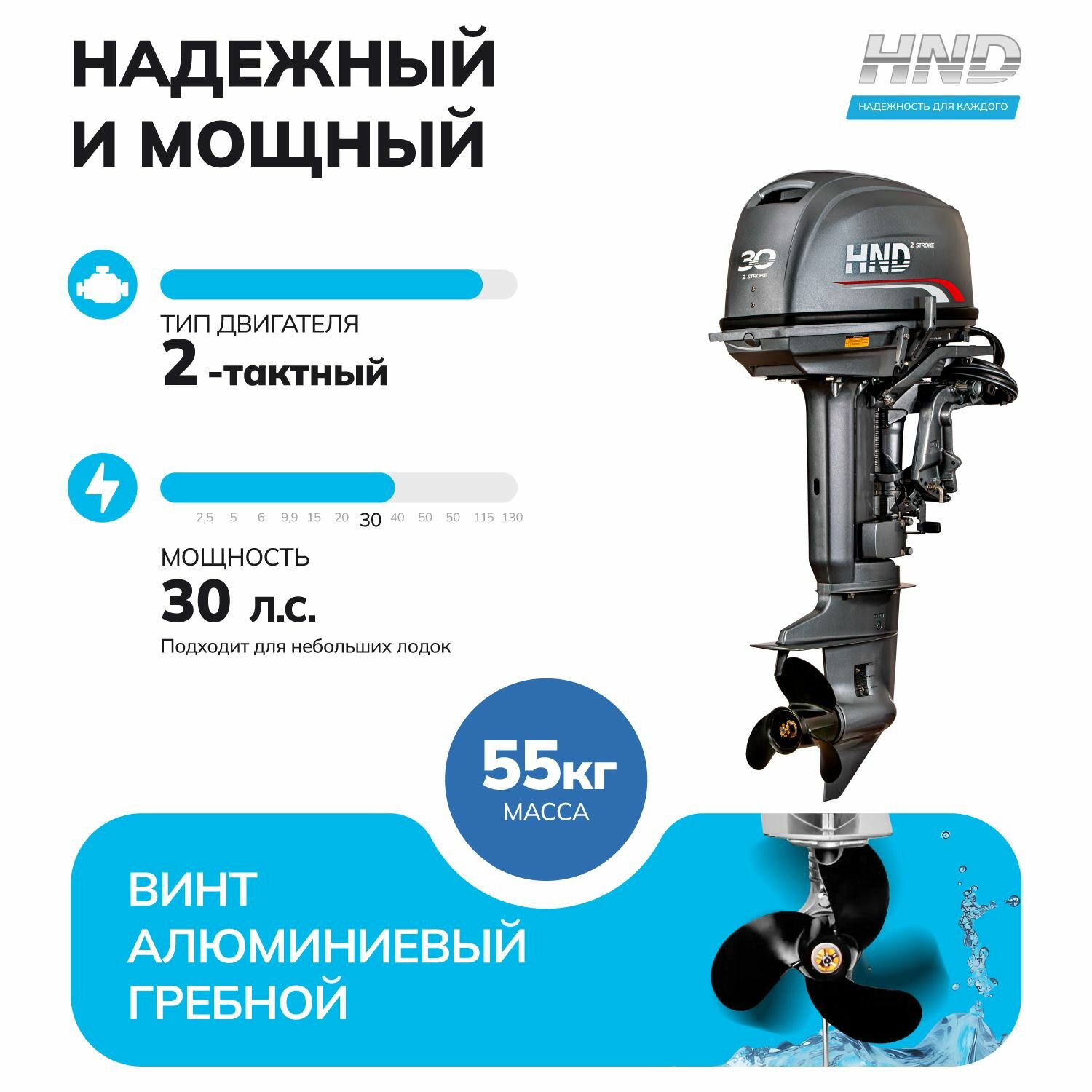 Лодочный мотор HND OB30 ERS, 30 л. с, 2 тактный , с дистанционным управлением и электростартером — фото 1
