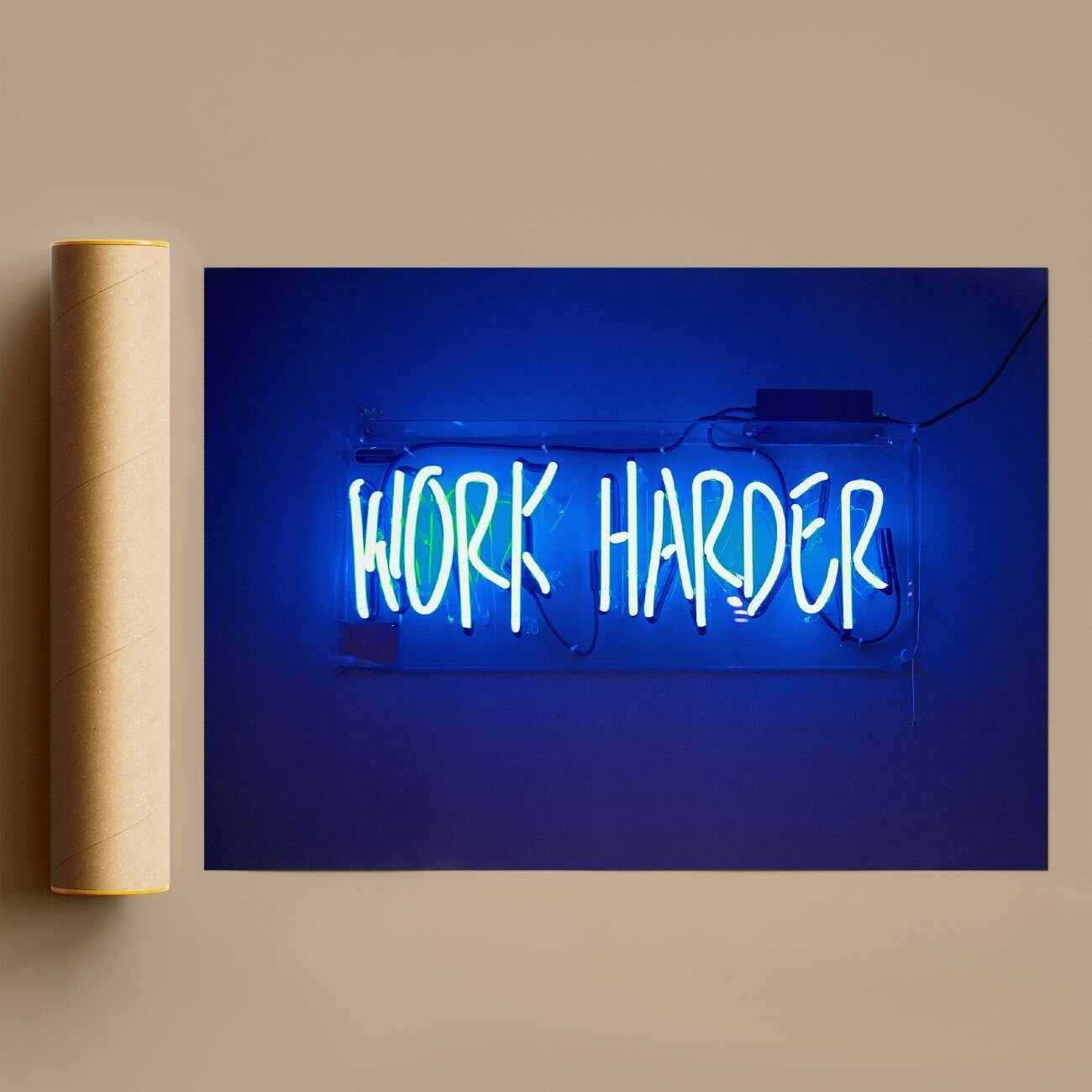 Постер Work Harder 40х50 см без рамы/ Постер для интерьера дома, офиса/ Мотивация, надпись