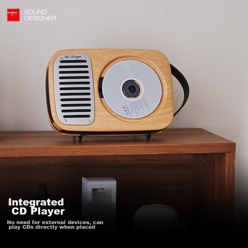 Wu Pai Single Life CD Player, Retro Wall-Mounted, Rechargeable, Album Player, Bluetooth Speaker, All-In CD Player, Wood Grain Color