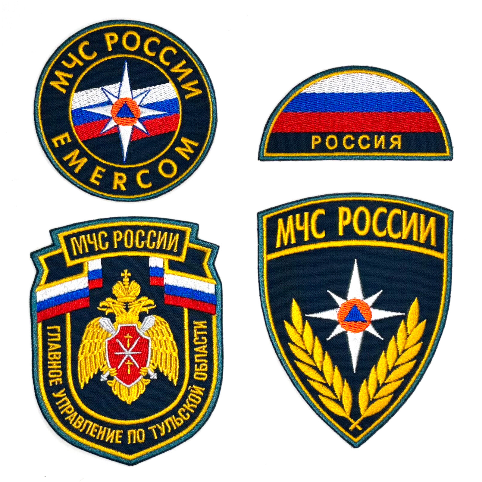 Шевроны МЧС России главное управление по Тульской области нового образца вышитые без липучки, комплект из 4 штук