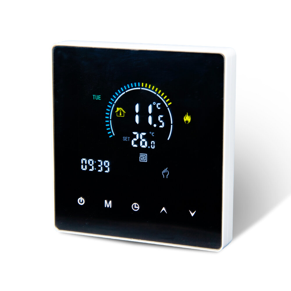 Температурный регулятор с LCD сенсорным экраном, недельным программированием, функцией таймера и детейским замком, модели K2RH3A, K2RH3A-wifi, K2H16A, K2H16A-wifi, материал пластик, дисплей LCD, датчик NTC, температура 5-60℃, напряжение AC90-240V, размер