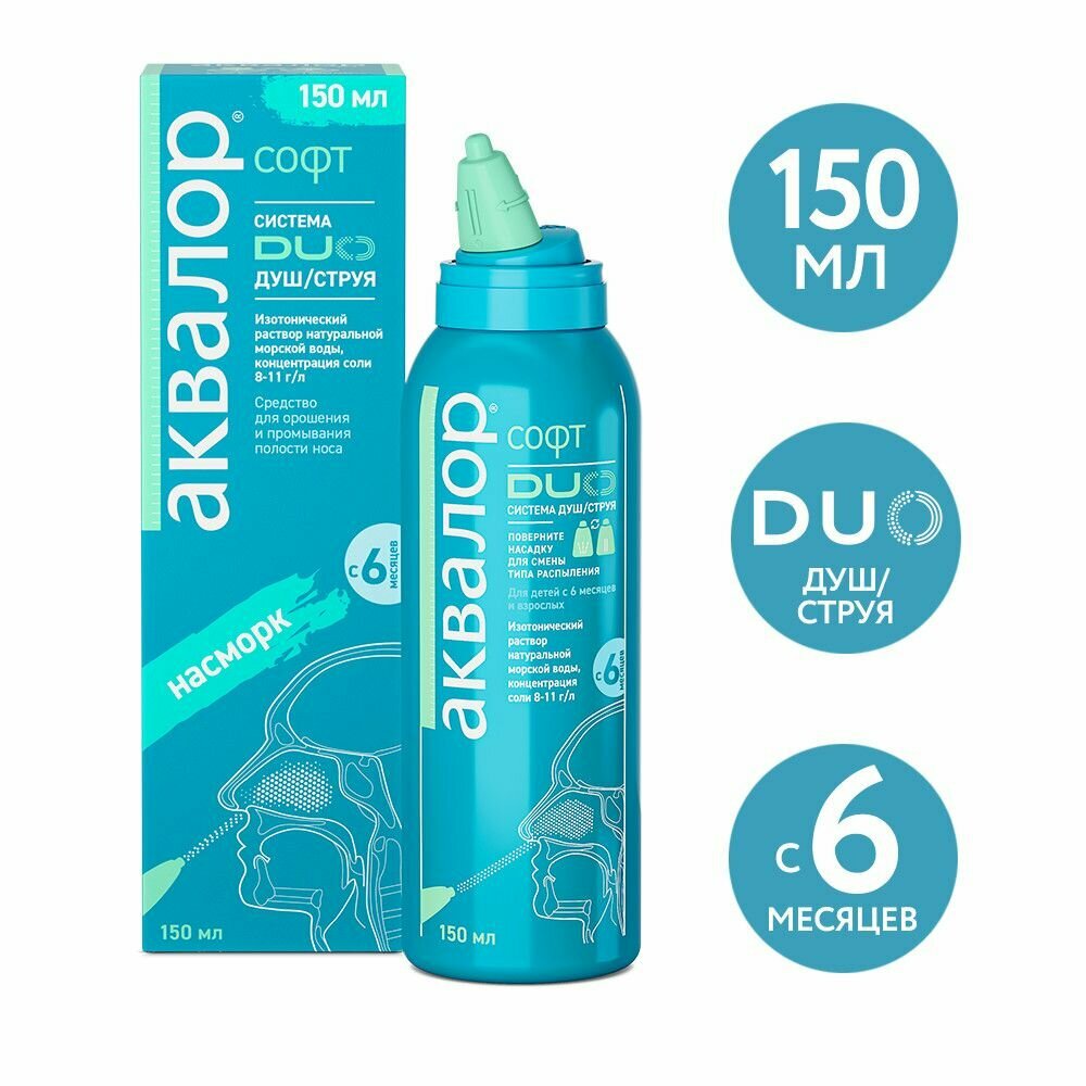 Аквалор Софт Duo, раствор для орошения и промывания полости носа, 150 мл