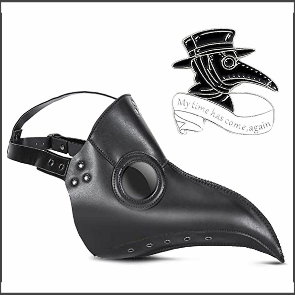 Маска Чумного Доктора (черная с серебряными заклепками) на Хэллоуин, маскарад, праздник, вечеринку, косплей, кожа.