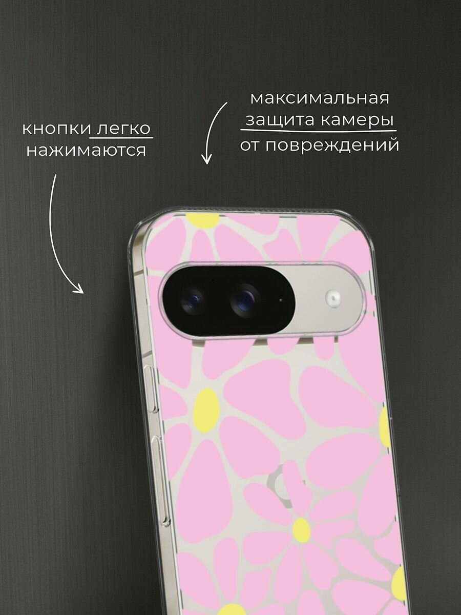 Чехол на Google Pixel 9 / Гугл Пиксель 9 с принтом "Розовые лепестки 2", прозрачный — фото 1