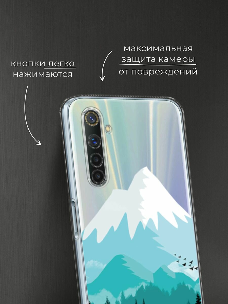 Чехол на Realme 6 / Реалми 6 с принтом "Синяя снежная гора", прозрачный — фото 1