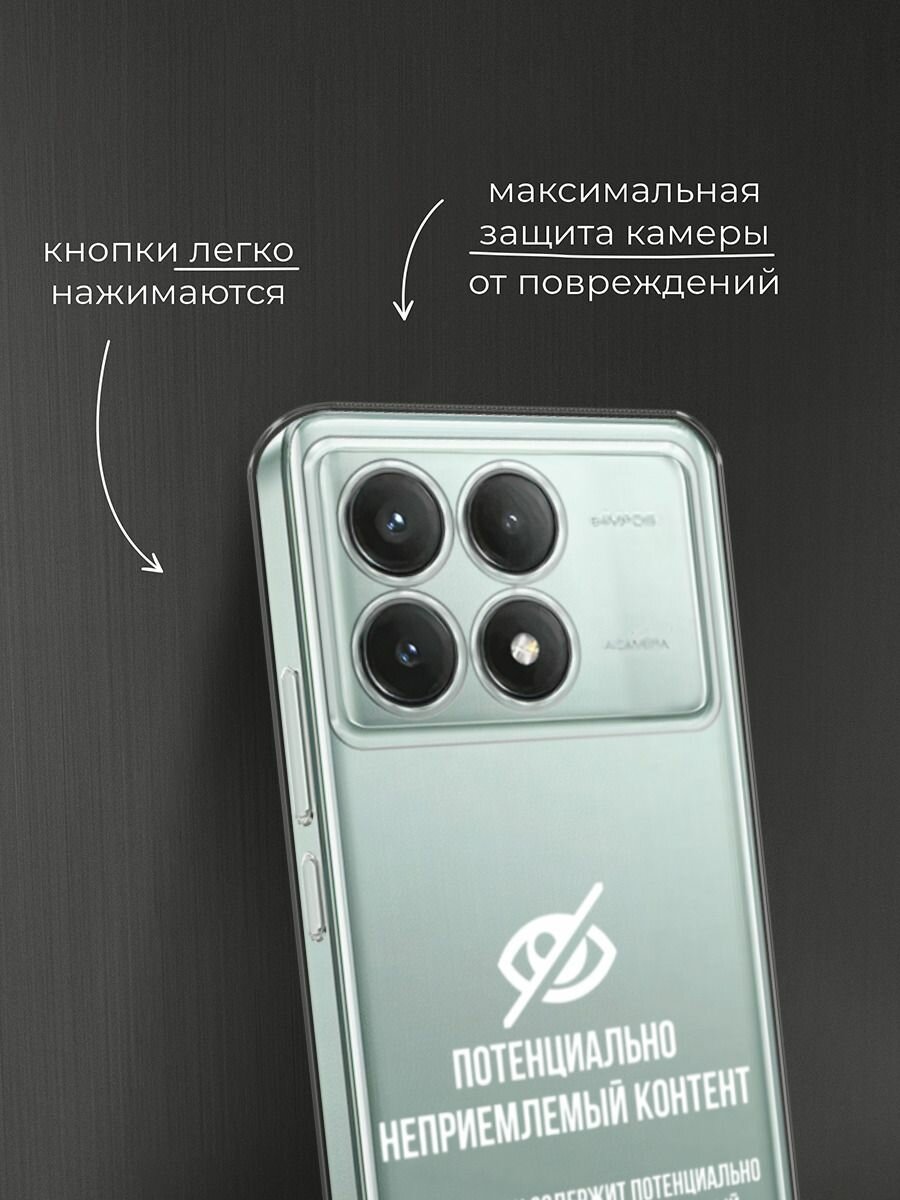 Чехол на Xiaomi Poco X6 PRO 5G / Поко X6 Про 5G с принтом "Неприемлемый контент", прозрачный — фото 1