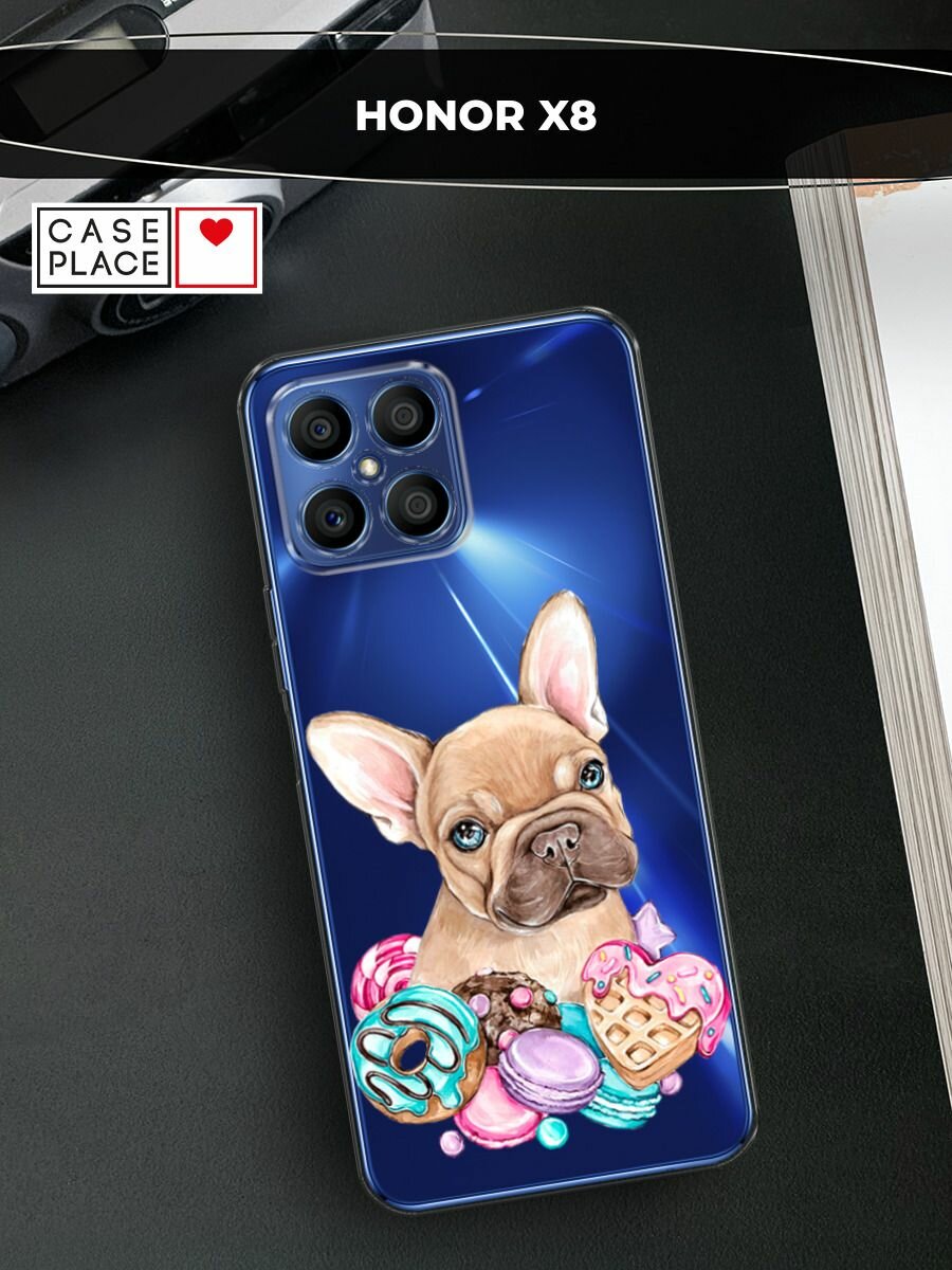 Чехол на Honor X8 / Хуавей X8 с принтом "Бульдог и сладости", прозрачный