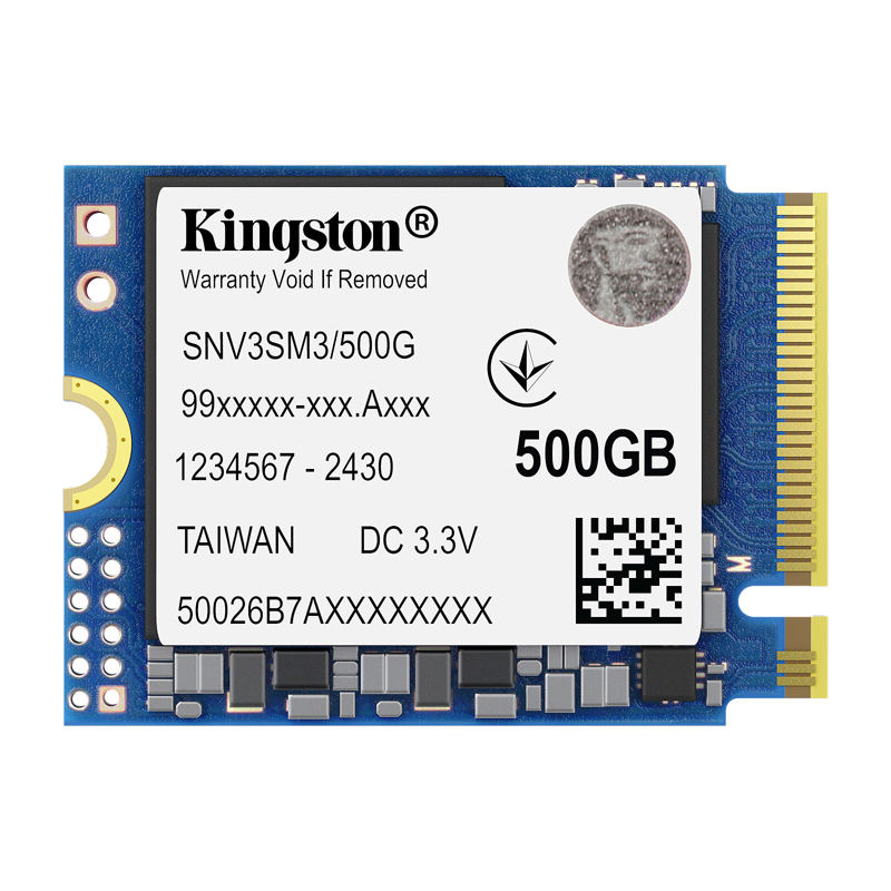 Твердотельный накопитель Kingston SSD NV3 SNV3SM3/500G, 500GB, M.2(22x30mm), NVMe, PCIe 4.0 x4, 3D TLC, R/W 5000/3000MB/s, TBW 160, DWPD 0.2, гарантия 5 ЛЕТ