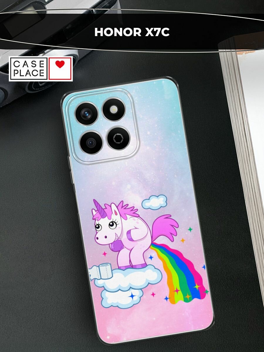 Силиконовый чехол на Honor X7c / Хонор X7c с принтом "Единорог какает"