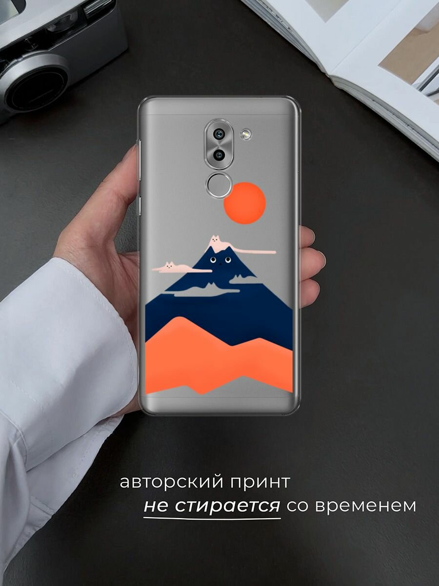 Чехол на Honor 6X / Хонор 6Х с принтом "Кот-гора", прозрачный — фото 1