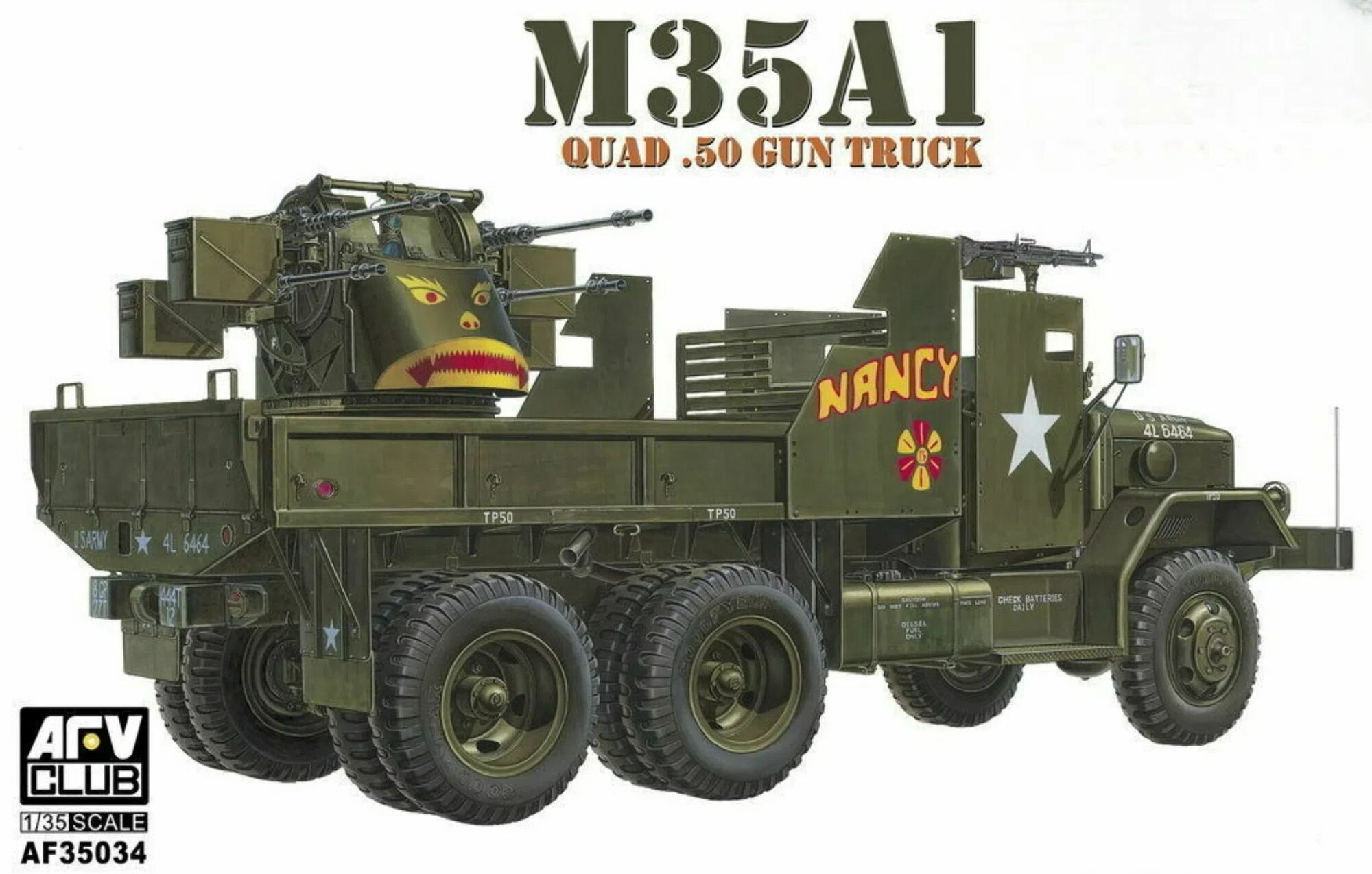 AFV Club AF35034 1/35 US M35A1 QUAD 4x .05 сборная модель Грузовик с пулеметом (война во Вьетнаме)