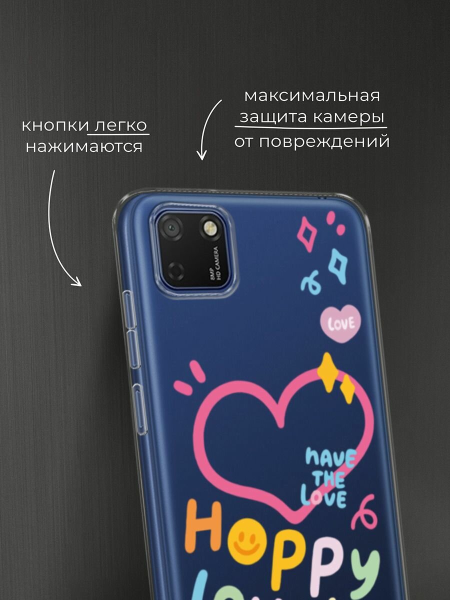 Чехол на Honor 9S/Huawei Y5p / Хонор 9S/Хуавей Y5p с принтом "Happy lovely", прозрачный — фото 1