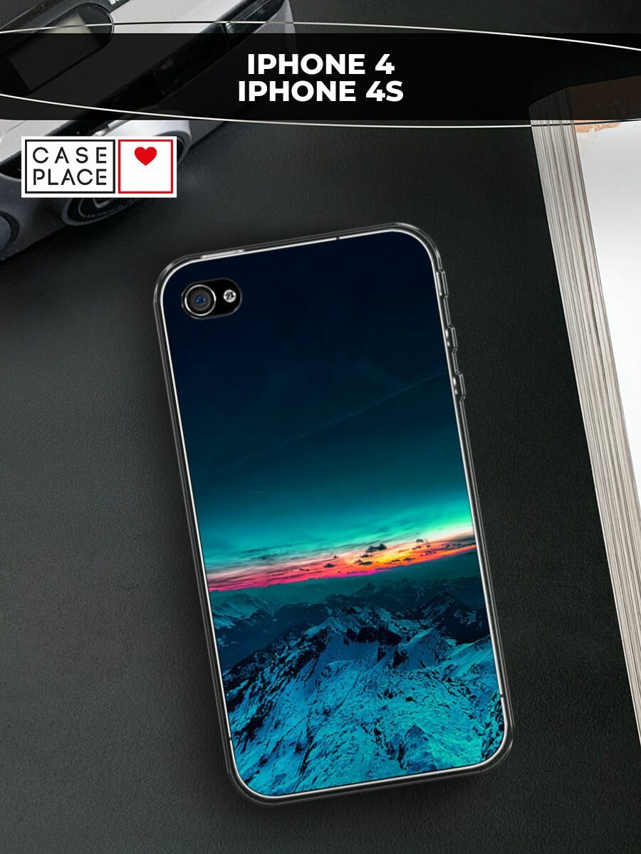 Чехол на Apple iPhone 4/4S / Айфон 4/4S с принтом "Закат в горах"