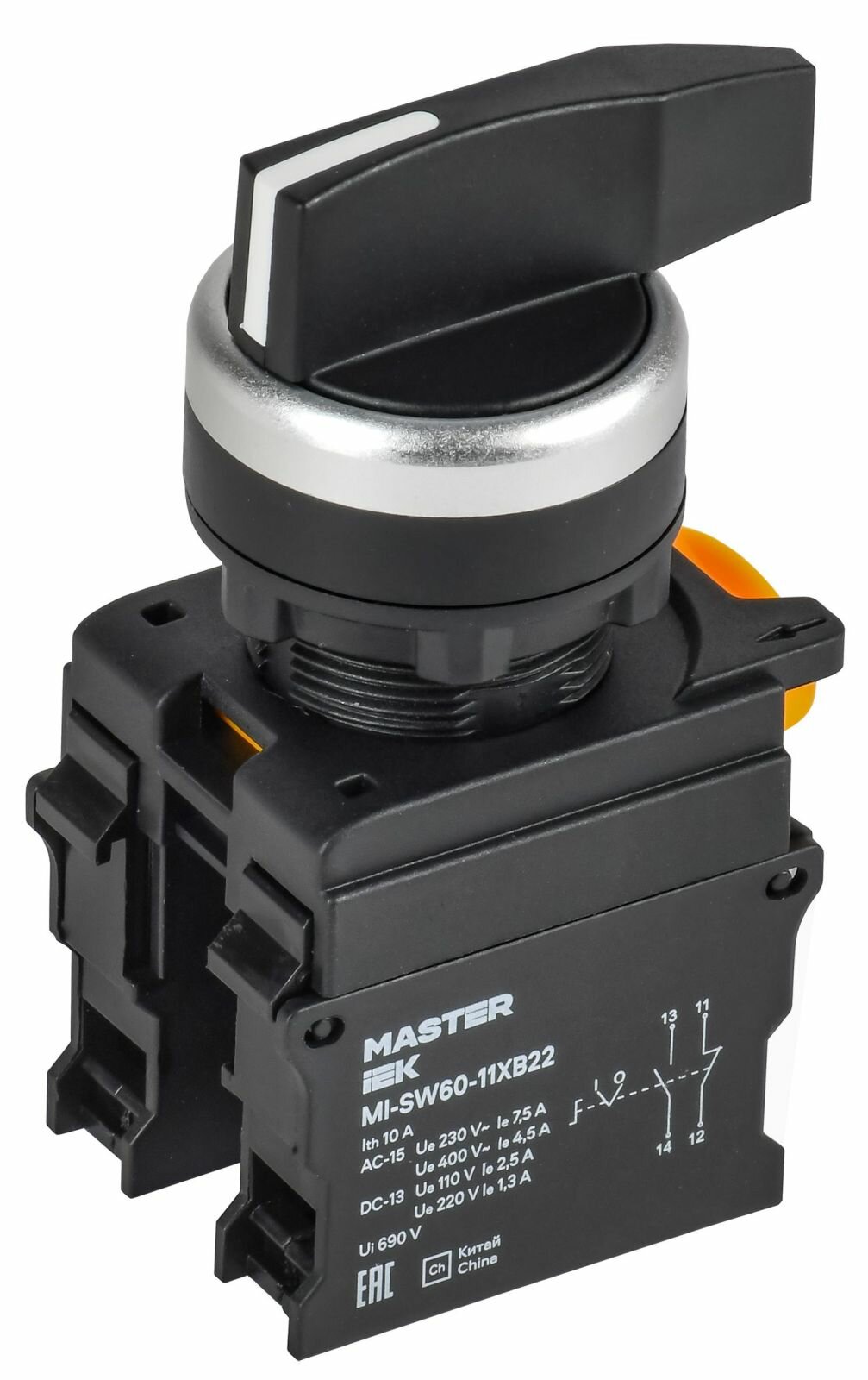 Переключатель IEK MASTER, длинная рукоятка управления, двухпозиционный, возвратный механизм, 1NO+1NC